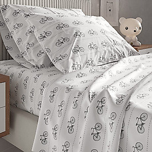 Kids Bikes Full 4 Piece Sheet Set - Boys, Girls, Teens, Toddler - Easy Fit, Deep Pockets - Breathable, Hotel Quality Bedding Sheets - Machine Washable - Wrinkle Free - Cute, Cozy & Soft - CGK Linens