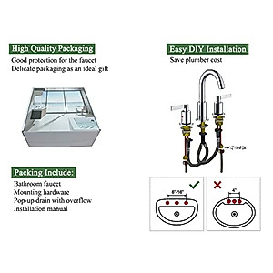 TimeArrow Chrome 2 Handle Widespread Bathroom Sink Faucet 3 Holes with Pop-Up Drain, High Arc Modern 8 Inch Bathroom Vanity Lavatory Faucet with Brass 360° Swivel Spout, TAF830C-CP