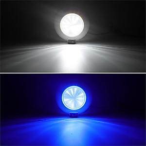 Partsam 1Pc 4 Inch Round LED Utility Dome Light Surface Mount for Home Truck RV Trailer Boat Aircraft Interior Light, 4" High Power White & Blue LED Downlight, 3-Way rocker switch(White/Off/Blue)