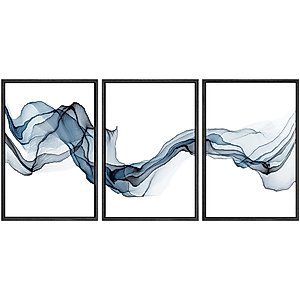 SIGNWIN Framed Canvas Print Wall Art Flowing Blue Smoke Abstract Shapes Digital Art Modern Art Minimalist Relax/Calm Cool for Living Room, Bedroom, Office - 16"x24"x3 Black