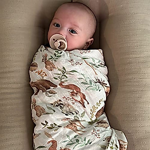 LifeTree Muslin Swaddle Blankets Neutral, Woodland Baby Swaddling Wrap Nursery Receiving Blanket for Boys & Girls Unisex, Soft Bamboo Cotton, Large 47 x 47 inches