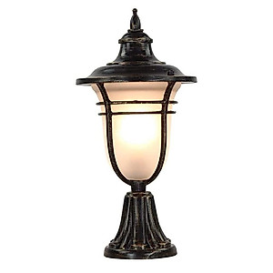 MODEBHD Glass Lantern Waterproof Column Lamp Antirust Aluminum External Patio Courtyard Retro Post Pillar Light Outside Fence Deck Table Light European Vintage Outdoor Garden Column Lamp Pillar Lamp