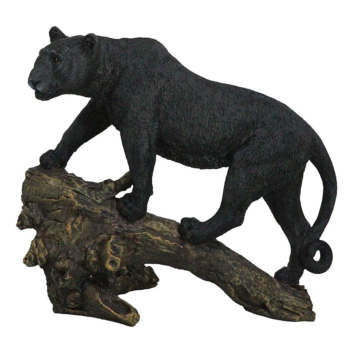 Ebros Gift Black Panther Cougar Climbing Weathered Tree Log Statue 10" Long Wildlife Black Jaguar Ghost Forest Hunter Sculpture Home Decorative Accent