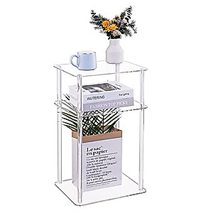 HMYHUM Small Acrylic Side Table for Small Spaces, 14" L x 11.5" W x 23.2" H, Small Nightstand/Bedside Table, Home Accent End Table for Living Room, Bedroom, 3 Tier, Clear