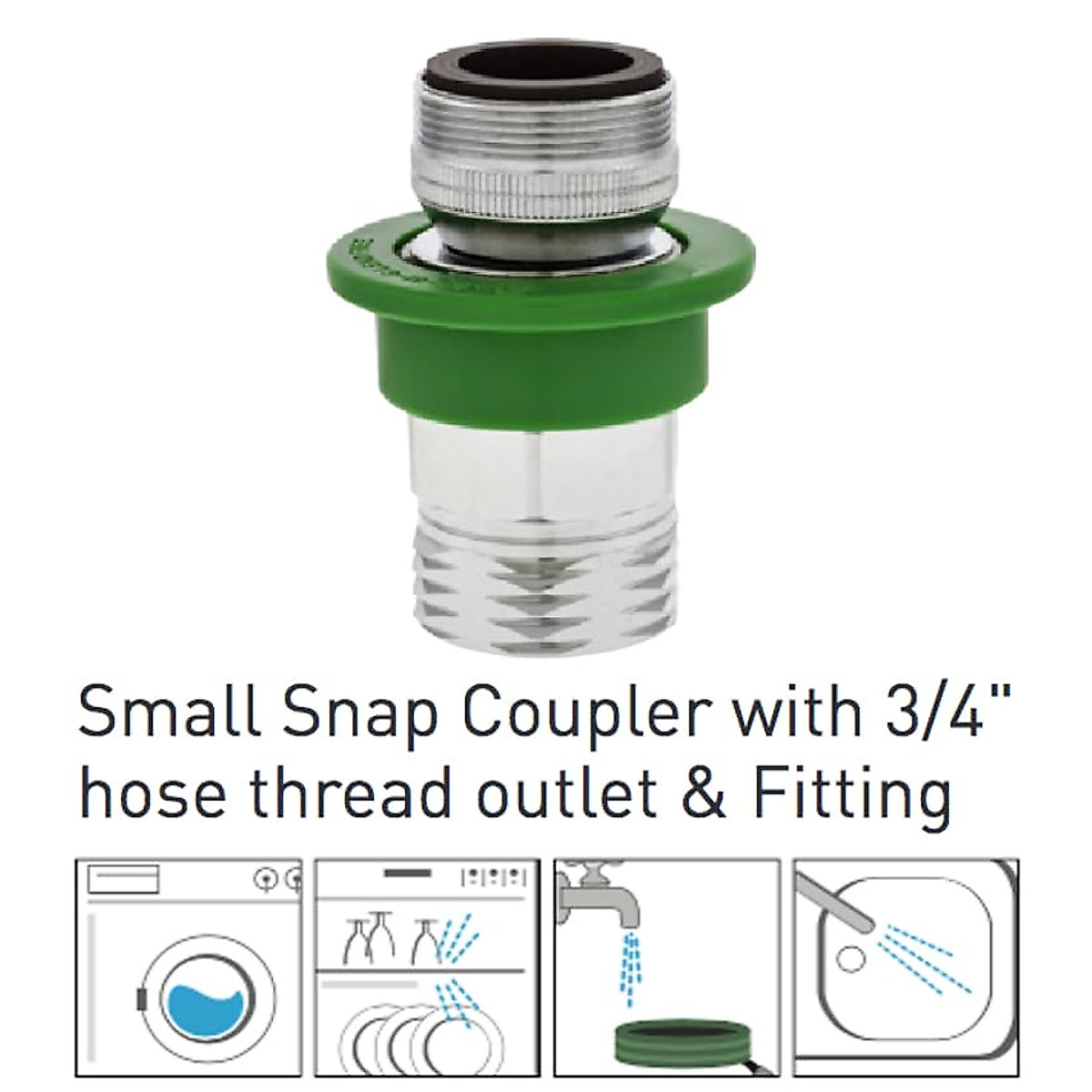 Quick Connect Hose to Faucet Coupler and Fitting Dual Thread by 3/4 in. Brass MGH Good for Portable Appliances Snap Fit (Small Fitting & Coupler)