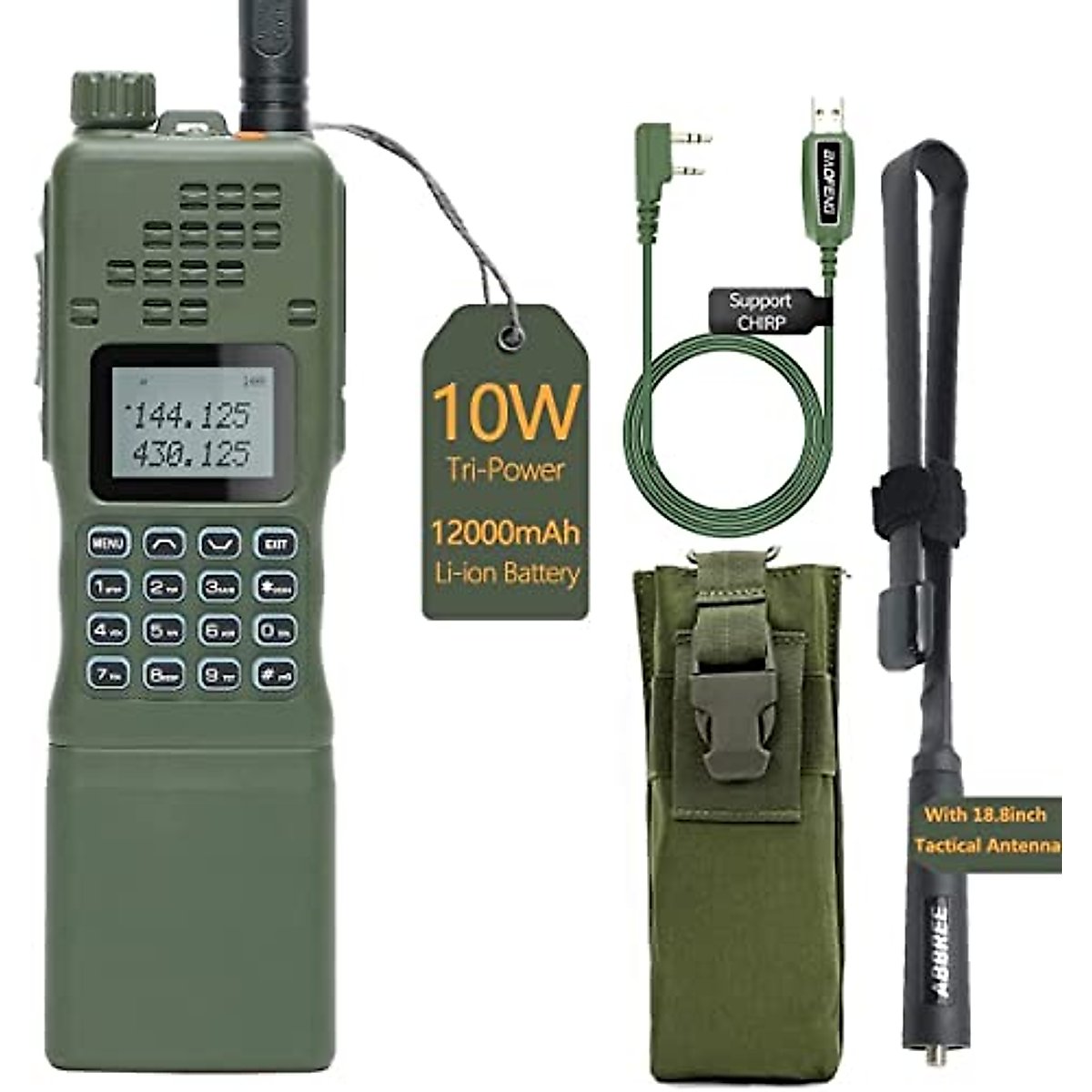 Baofeng AR-152 10W Ham Radio Tactical Powerful Dual Band Radio Handheld Long Range Two Way Radio with Tactical Antenna,12000mAh Battery and Programming Cable Full Set