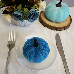 UAUOCU 16 Pumpkin Decor for Home Fall Decoration, Velvet Foam Pumkins for Halloween Baby Shower Wedding Decorating Artificial Craft Farmhouse Kitchen Table Room Bedroom Office Blue Plastic Decorative