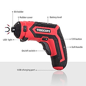 TODOCOPE 4 in 1 Electric Screwdriver Cordless, 4V MAX 1500mAh Li-ion Cordless Screwdriver Rechargeable, with 4 Multi-function Attachment and Charger