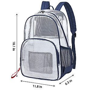 mygreen Heavy Duty Clear Bookbag Durable Plastic Transparent Clear Backpack for School Work Boy Men (Dark Blue, Large)