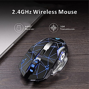 Uciefy Q85 Rechargeable Wireless Gaming Mouse, 2.4G LED Optical Silent Wireless Computer Mouse with 4 LED Light, 3 Adjustable DPI, Ergonomic Design, Auto Sleeping (Starry Black)