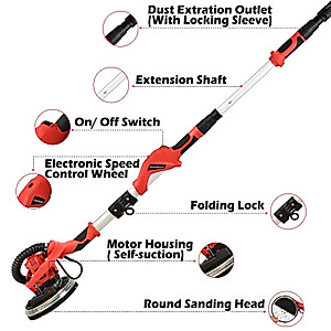 PowerSmart Electric Drywall Sander with Vacuum 7.2A, LED Light, 6 PCS Sanding Discs (PS4001)