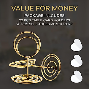 LittleLala 20Pack Mini Table Number Holders 1.97in/50mm | Available in 3 Sizes | Gold table number holders, Table Card Holders, Table Number Stands for Wire Picture Holder at Wedding Party Office