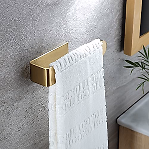 Taozun Towel Holder Gold Hand Towel Rack Adhesive Towel Bar Stick on Towel Ring for Bathroom Wall Kitchen RV, Stainless Steel Brushed Brass Finish