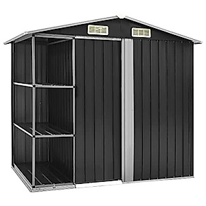vidaXL Garden Shed with Rack Storage Building Tool House Outdoor Backyard Furniture Equipment Organize Household Item Home Anthracite Iron
