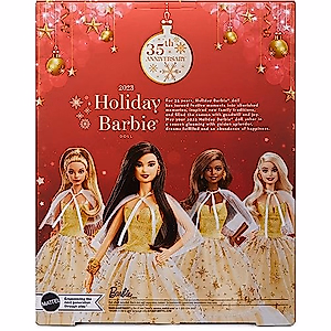 2023 Holiday Barbie Doll, Seasonal Collector Gift, Barbie Signature, Golden Gown and Displayable Packaging, Black Hair