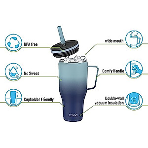 Zenbo 40 oz Tumbler with Handle, Straw Lid, and Cupholder-Friendly Design | Insulated Stainless Steel Travel Mug, Reusable Water Bottle | Leak-Proof, Dishwasher Safe
