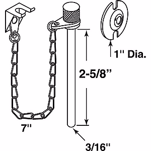Defender Security U 9858 Sliding Patio Door Pin, 3/16 In. x 2-5/8 In., Steel Pin and Retaining Ring, Chrome Plated Finish (Single Pack)