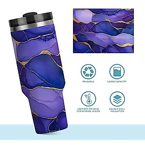 SEHANY Purple Marble 30 Oz Tumbler with Lid and Straw, Double Vacuum Stainless Steel Insulated Sports Water Bottle Cup Holder Friendly Leak-Proof Travel Coffee Cup for Iced Drink