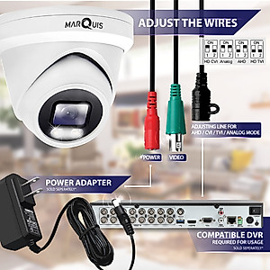 Marquis, 5MP Lite 4MP 2MP 247 FullColor HD TVICVIAHDCVI Turret Dome CCTV Security Camera, Indoor Outdoor Color Night Vision Waterproof Analog Surveillance Camera 2.8mm Lens, White