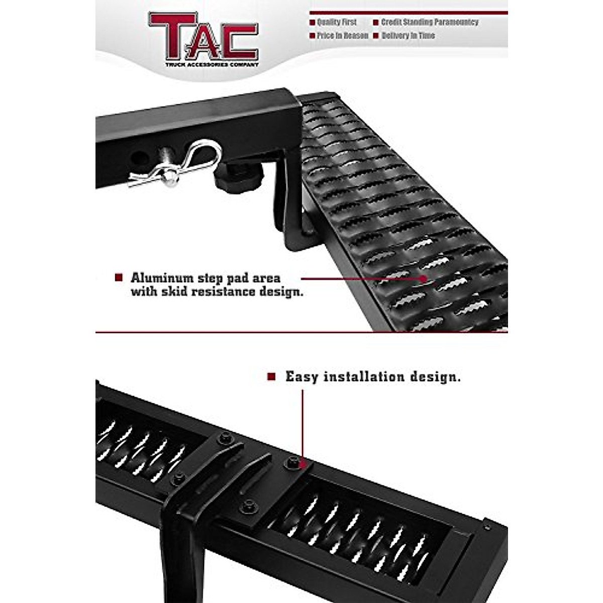 TAC Hitch Step Compatible with 2" Rear Hitch Receiver 7.3" Width with 6" Drop SUV Pickup Truck Van Bumper Protector Universal Aluminum Black (Hitch Pin and Clip Included)