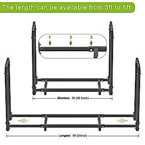 SELEWARE Adjustable Firewood Rack, Double-Layer Powder Coated, Heavy Duty 3-5 ft Log Holder for Outdoor Indoor Fireplace Wood Storage, Black (1 Pack)