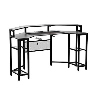 Gyfimoie Computer Desk with Power Outlet & Led Light, 63" Large Wing-Shaped Gaming Desk with Full Monitor Stand, Wireless Charging, RGB Mouse Pad,Headphone Hook,Studio Desk with Storage Shelf for Live