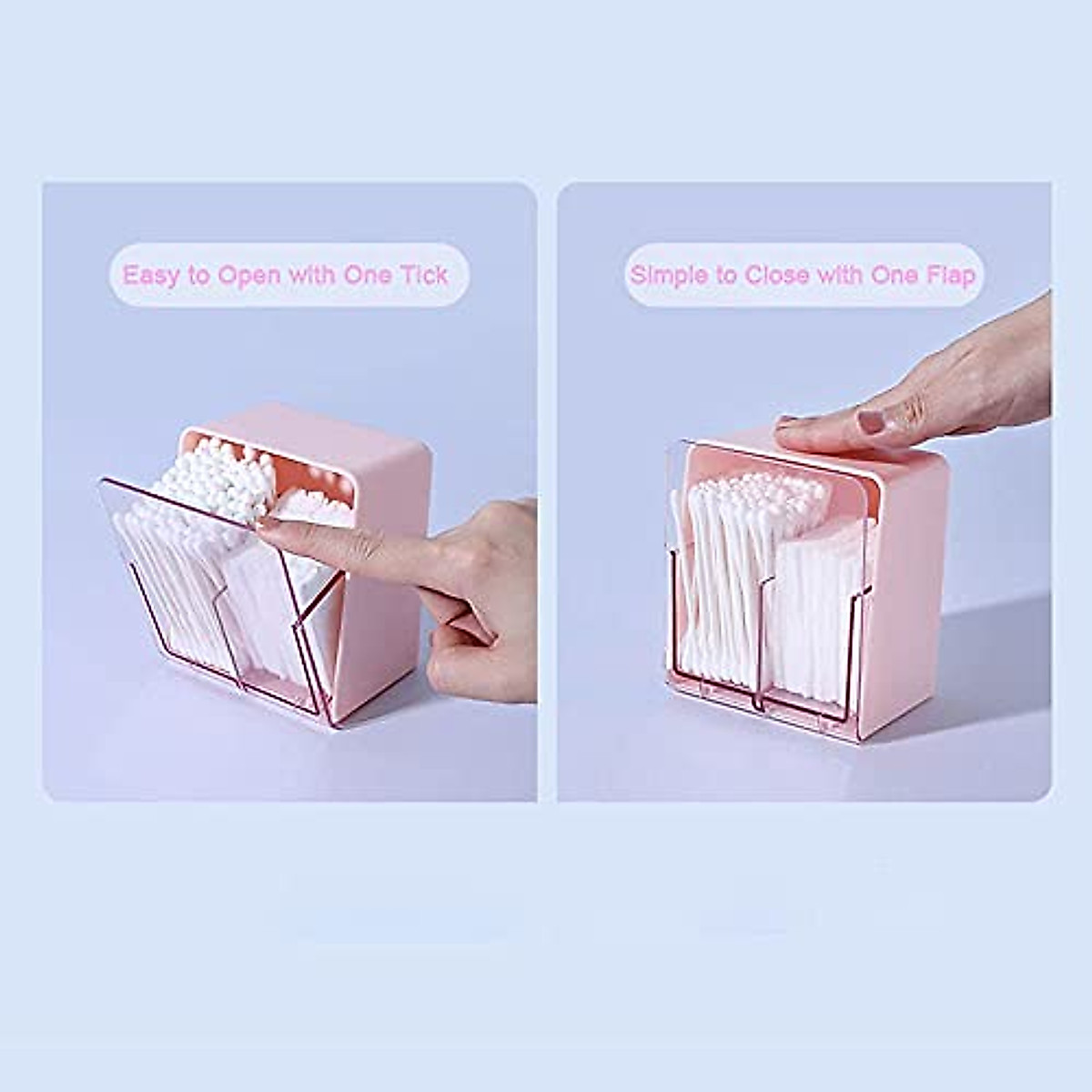 Hikinlichi Cotton Swab Ball Organizer Q-Tips Container Cotton Pads Holder Cosmetic Makeup Pads Dispenser Box 2 Sections with Clear Lid for Bathroom Washroom Countertop Home Office Desktop Storage
