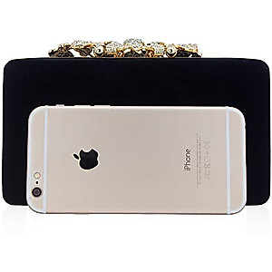 Dexmay Velvet Women Clutch Evening Bag with Rhinestone Crystal Flower Clasp Formal Purse for Party Black