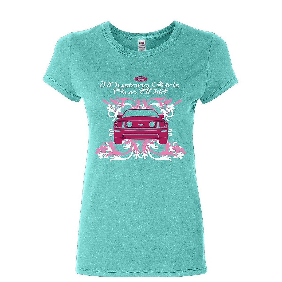 Ford Mustang Girls Run Wild Women's T-Shirt Pink American Muscle Car Shirt Light Blue X-Large