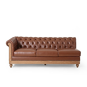Acosure 6 Seat Sectional L Shaped Leather Sofa with Solid Wood Legs,Modular Couches with Tufted Backrest and Metal Rivets,for Living Room,Apartment,Light Brown