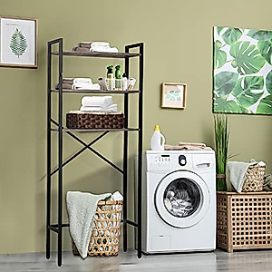 Holywarm Over The Toilet Storage with Basket 3-Tier Over The Toilet Storage Cabinet with Adjustable Feet,Multifunctional Over Toilet Bathroom Organizer Bathroom Shelves Easy to Assemble, Greige