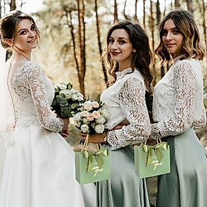 Whaline 50Pcs Thank You Paper Gift Bags with Bow Sage Green Party Favor Bags with Handles for Wedding Bridal Baby Shower Birthday Party (Assembly Required)