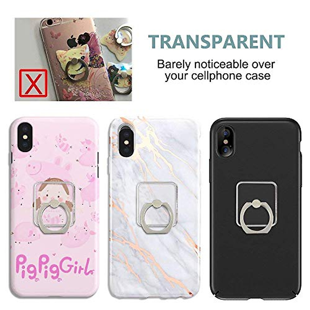 ARASO Transparent Cellphone Ring Stand Holder - 360 Degree Rotation Cell Phone Ring Holder Finger Grip for iPhone Xs, Ga;axy S9 Plus Note 9 (Round Black 4Pcs)