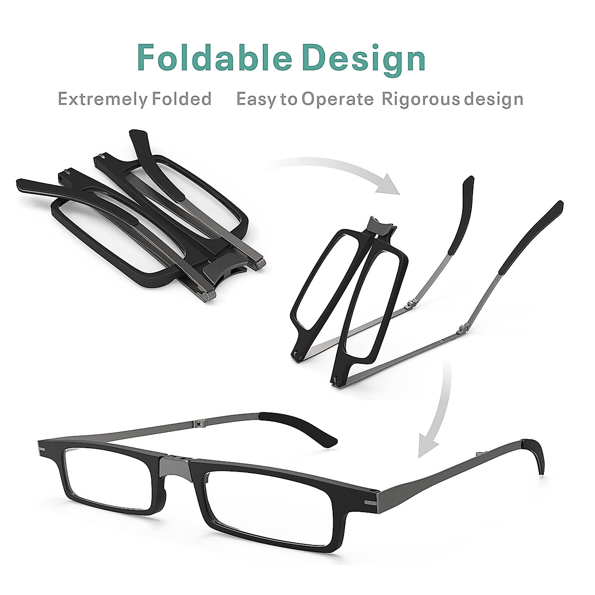 Kisdate Ultra-light and Thin Foldable Reading Glasses Folding Readers for Men Women Compact Portable Rectangle Eyewear Case