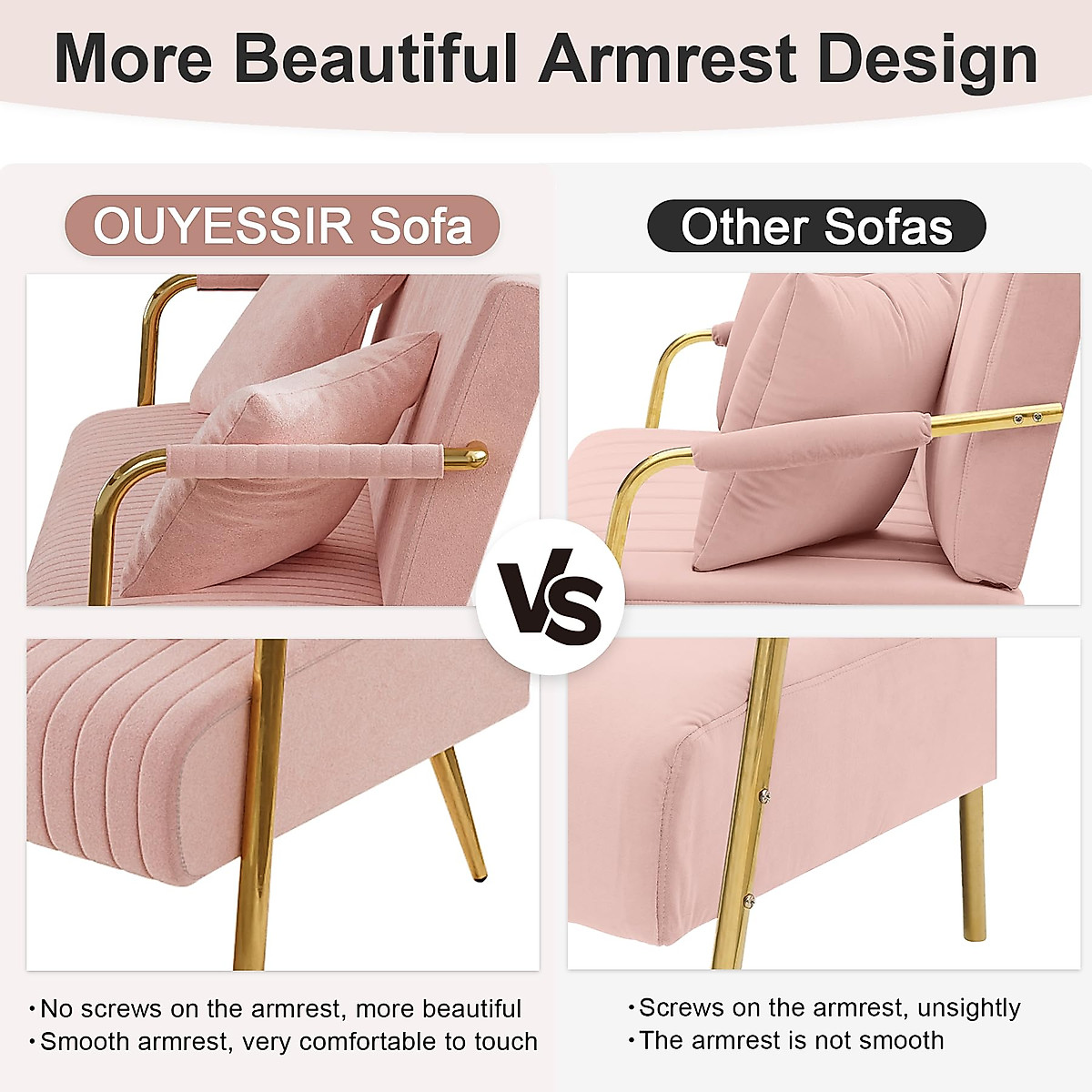 OUYESSIR Loveseat Small Sofa Couch, 59" Love Seat Settee 2 Seater Upholstered Sofa with 2 Pillows for Small Space Living Room Office Apartment (Pink, Velvet)