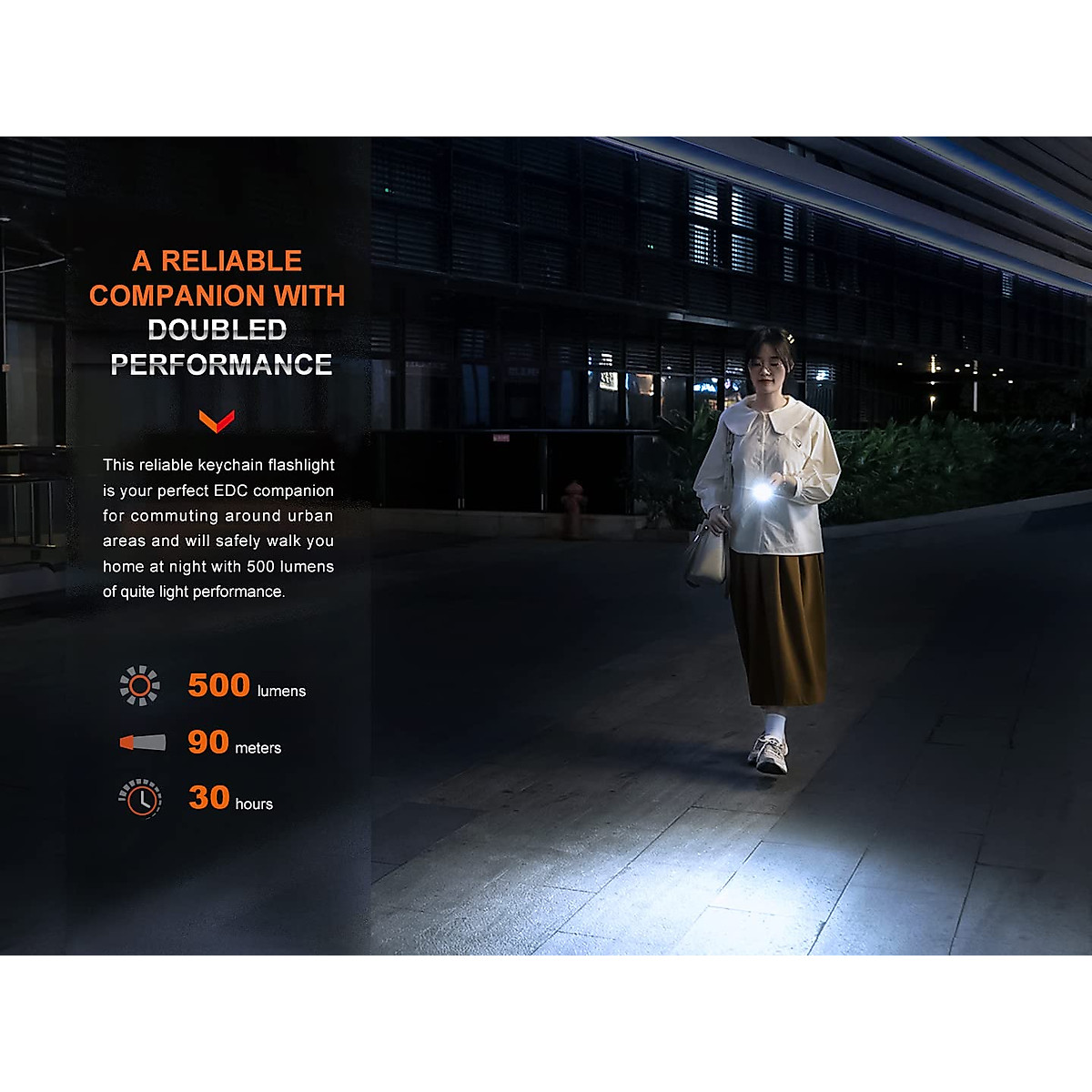 Fenix E03R v2.0 Keychain Flashlight, Grey, 500 Lumen Bright USB-C Rechargeable EDC with Red LED and Lumentac Organizer (Grey)