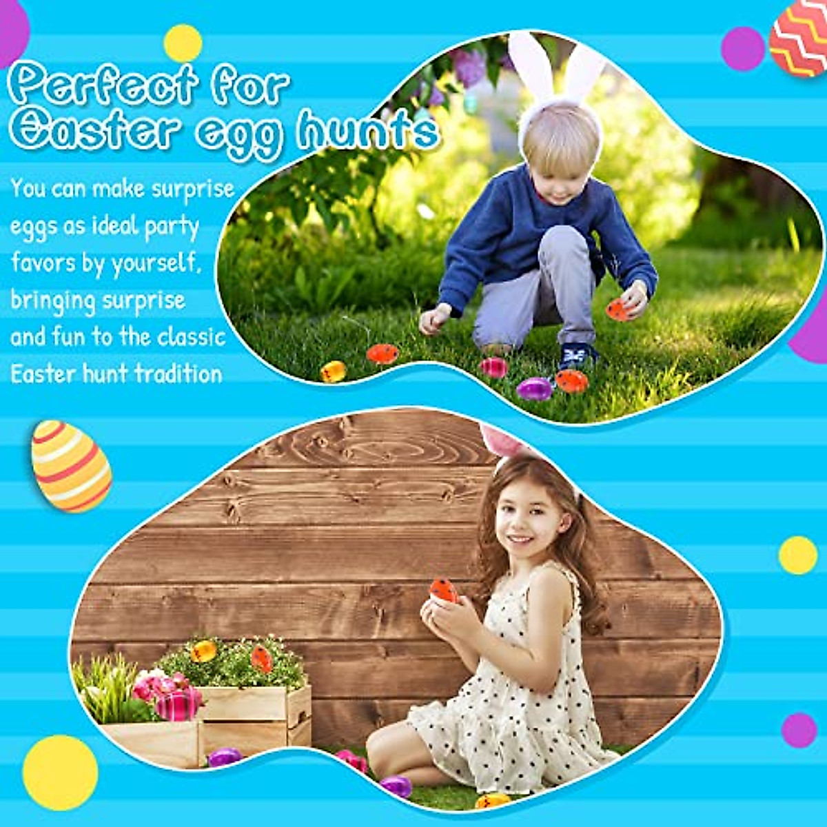 50 Pcs 3.5 Inch Easter Eggs Printed Bright Eggs Fillable Plastic Easter Eggs Easter Basket Stuffers Bulk Colorful Eggs for Easter Egg Hunting Games Kids Boys Girls Party Stocking Fillers, 4 Styles