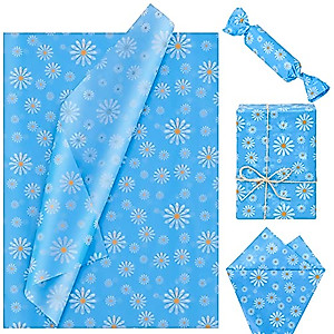 60 Sheets Blue Daisy Floral Print Tissue Paper for Gift Bags Wrapping Tissue Paper Sheets Flower Gift Wrap Tissue for Birthday Baby Shower Party Favor Decor Craft Gift Packing Bag Box,13.8 x 19.7"