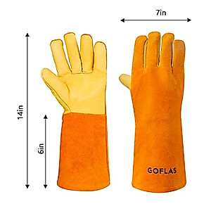 Welding Gloves, Welder Gloves 14 Inch Leather Heat Resistant Forge Welders Gloves for Mig/Tig/Arc Welder