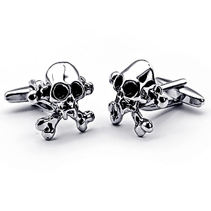 Cool Skull Cufflinks for Men Unique, 3D Skeleton Cuff-links, Gothic Cufflink, Men's Cuff Links, Men Cufflinks, Novelty Cufflinks, Mens Cuff Links, Gift for Wedding Grooms Groomsmen (Silver)