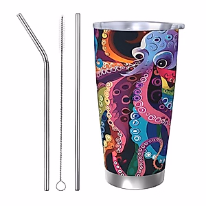 AYCZN Sea Octopus 20 OZ Tumbler Stainless Steel Travel Coffee Mug, Ocean Animal Insulated Water Bottle with Lid and Straws Leakproof Thermal Cup