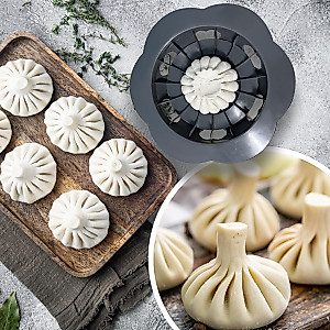 Jnhuy Baozi Maker Machine,6.57" Dumpling Momo Maker Mold Plastic Kitchen Gadget Tool Homemade Bao Buns Preparation Culinary Exploration Ease of Use Cleaning(Gray)