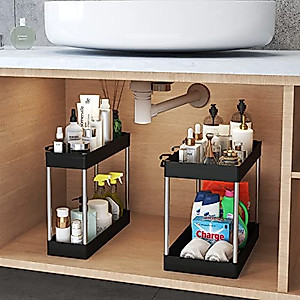 Under Sink Organizer, UBeishun 2 Tier Bathroom Sink Organizer with Hooks, Cleaning Supplies Holder, Multi-purpose Storage Shelf for Home Kitchen Cabinet Organization (2 Pack)