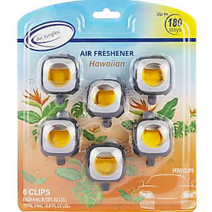 Air Jungles Hawaiian Scent Car Air Freshener Clip, 6 Car Freshener Vent Clips, 4ml Each, Long Lasting , Up to 180 Days Refresher Odor Eliminator