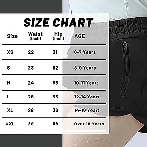 BIG ELEPHANT Teen Girls Athletic Shorts with Zipper Mesh Pockets for Basketball, Soccer, Running, Biking (Black, 16-18 Years)