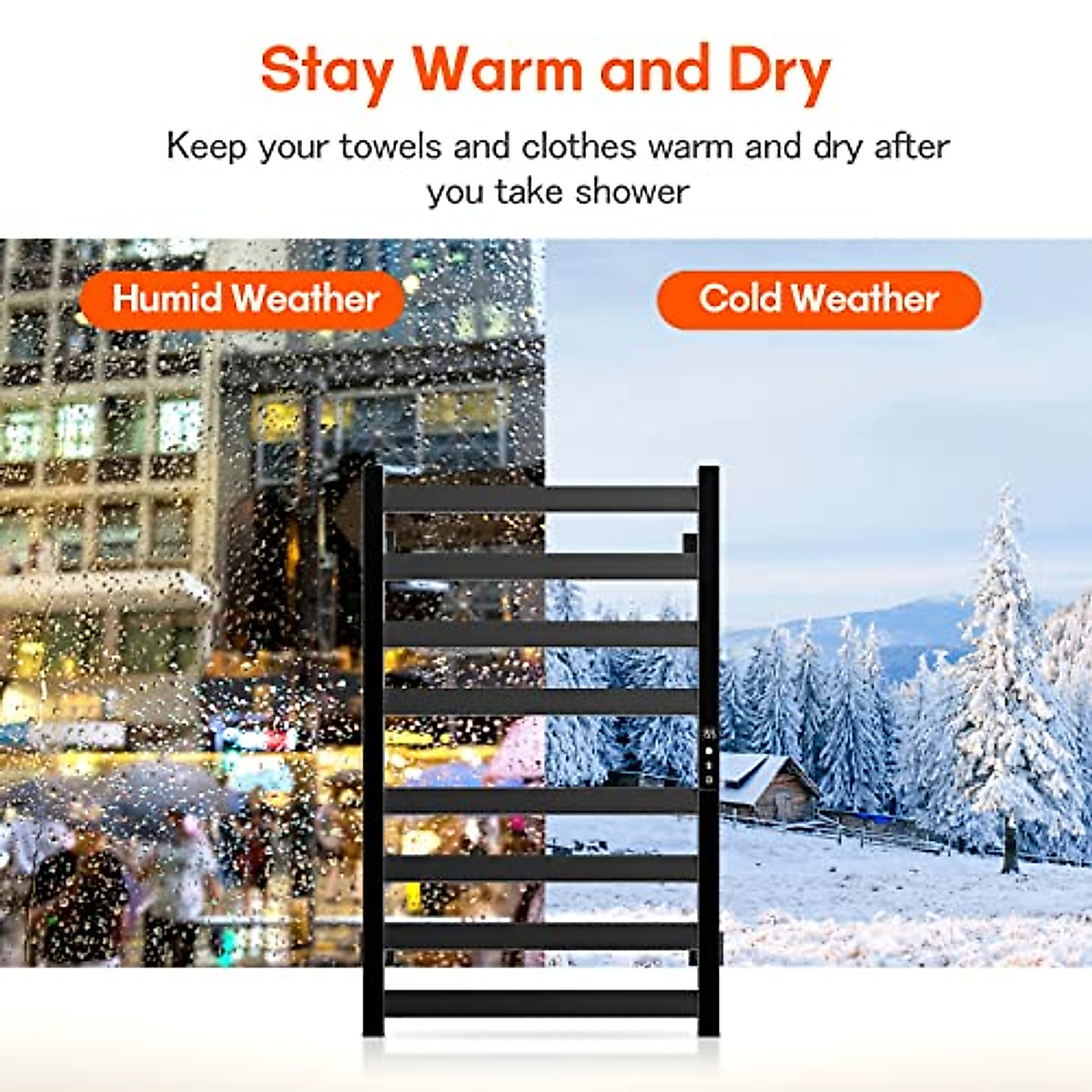 Colliford Towel Warmer, Towel Heater Rack for Bathroom, 8-bar Electric Towel Dryer Wall-Mounted Plug-in Bath Heater, 201 Stainless Steel Hot Towel Rack with Timer and Smart Temperature Control