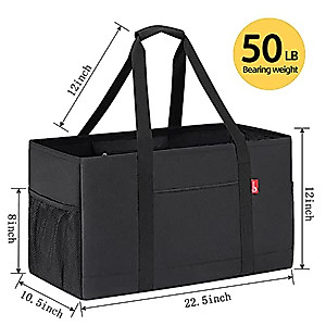 RVSNQ Extra Large Utility Tote Bag, Foldable Reusable Grocery Bags, Collapsible Tote with Metal Wire Frame & Reinforced Bottom Board, Stand up Large Utility Tote for Grocerie, Shopping, Storage（Black）