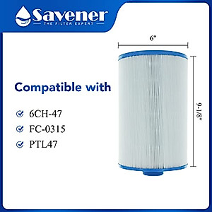 Savener Spa Filter Replacement for Unicel 6CH-47, Filbur FC-0315, PTL47W-P4,373043 Hot Tub Filter, 47sq.ft, 2 Pack