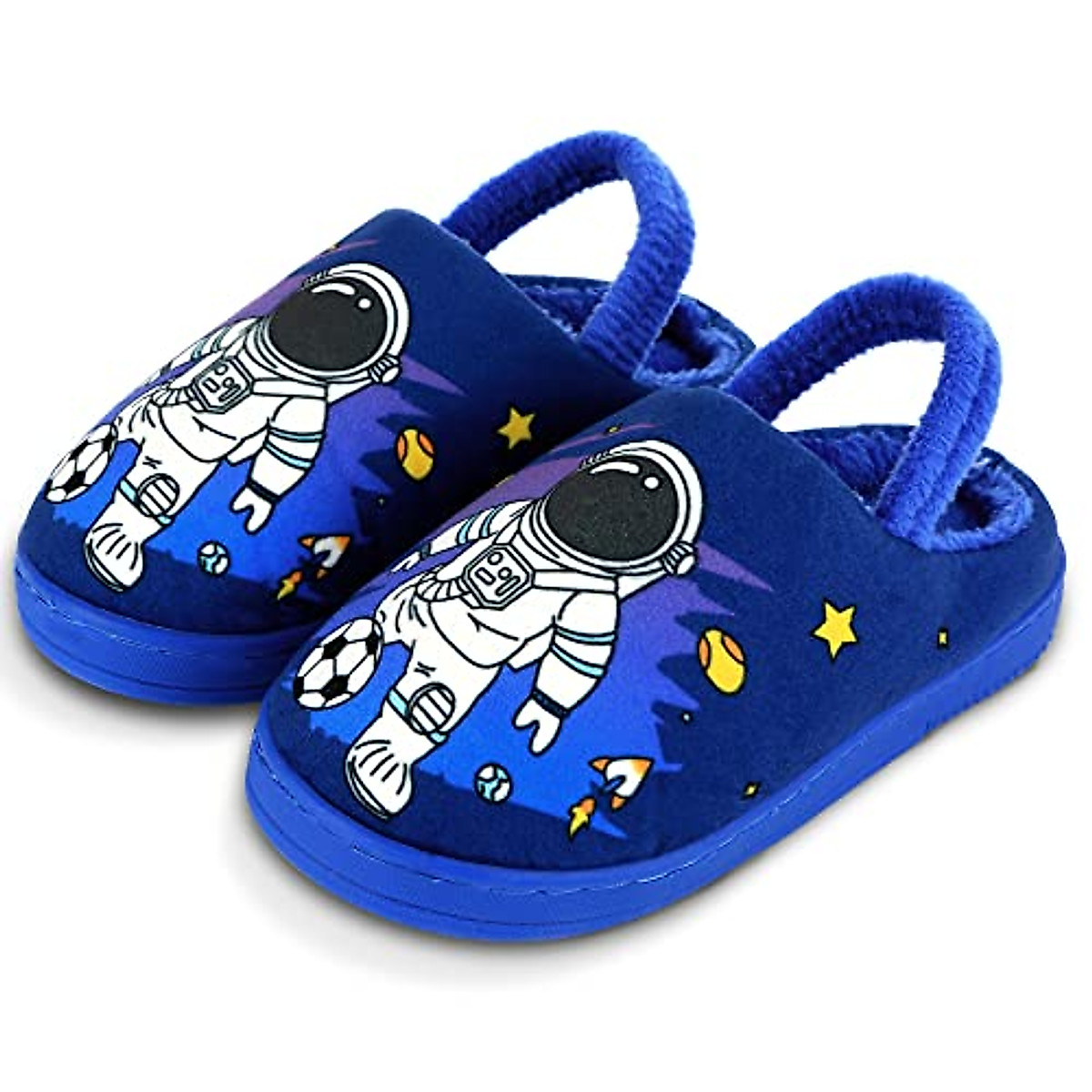 SEBELLST Baby Infant Slippers for Boys Toddler Slippers Kids Warm Fuzzy Slide Cute Cartoon Non Slip Winter Plush Indoor House Shoes Slippers (Blue, 3-4 Years Old)