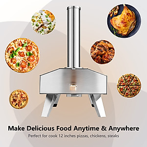 PETSITE Pizza Oven Outdoor, Wood Fired Pizza Oven with 12 Inches Pizza Stone, Portable Stainless Steel Wood Pellet Grill Pizza Maker for Outside Backyard Camping Party Cooking